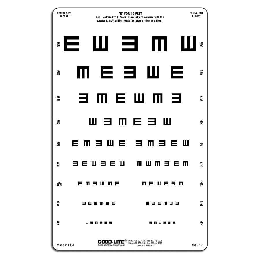 E Chart Linear Spaced for 10 feet (3 meters) - accuspire