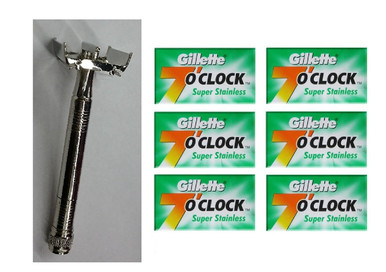 Double Edge Safety Razor + Gillette 7 O'Clock Permasharp Green Double ...