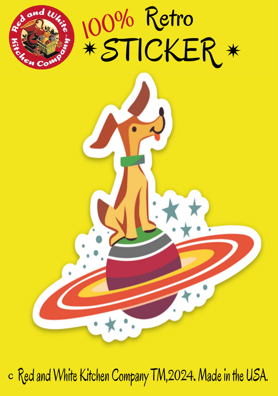 Space Dog Sticker, retro - Red and White Kitchen Company
