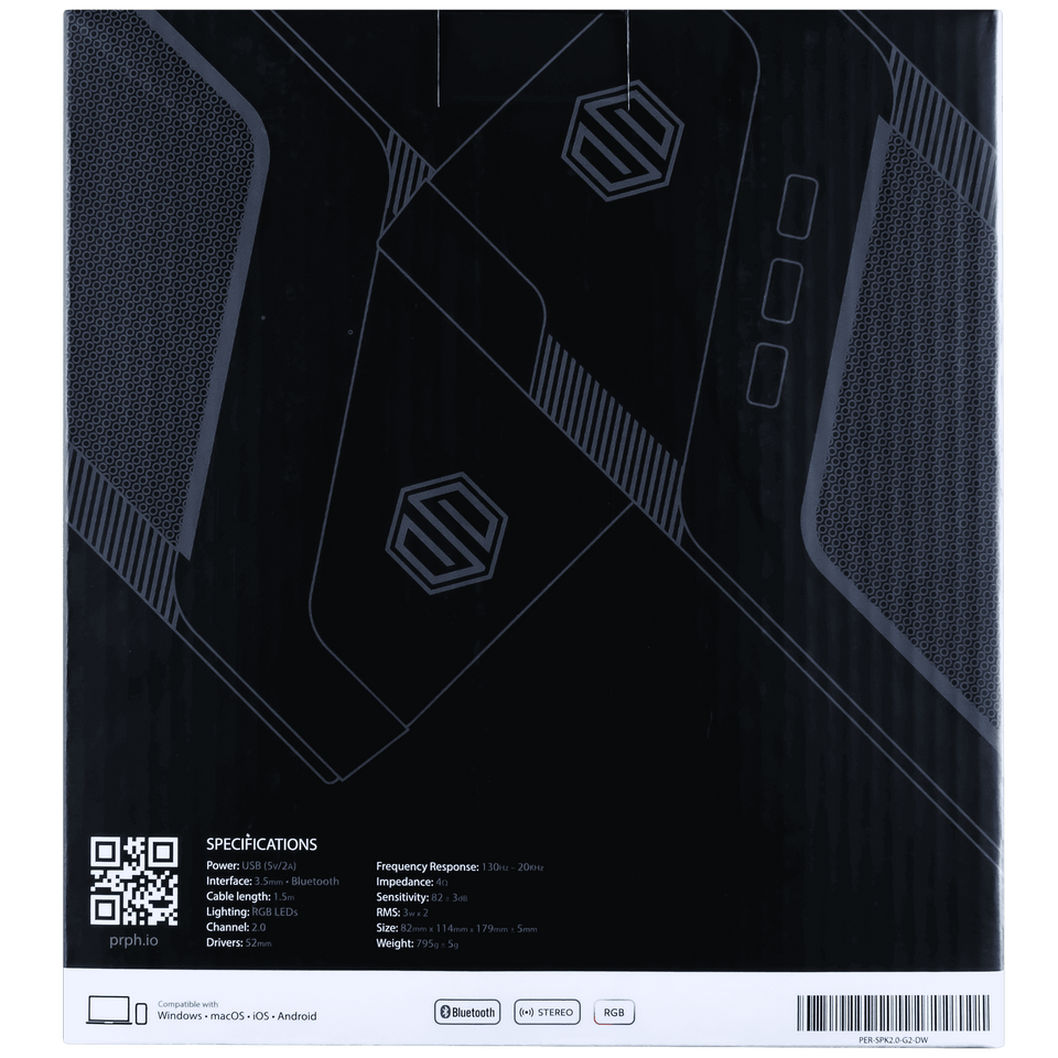 Periphio Auxia | Desktop Computer Speakers | Touch + RGB + Bluetooth Audio