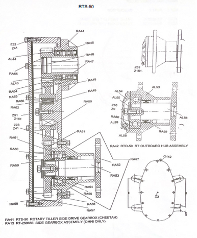 Side drive Gearbox - Tiller-parts diagram