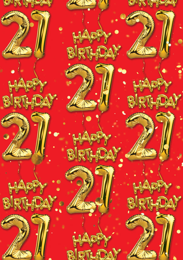 Age Gift Wrap - 21st Birthday Wrapping Paper Gold Balloon Red By ...