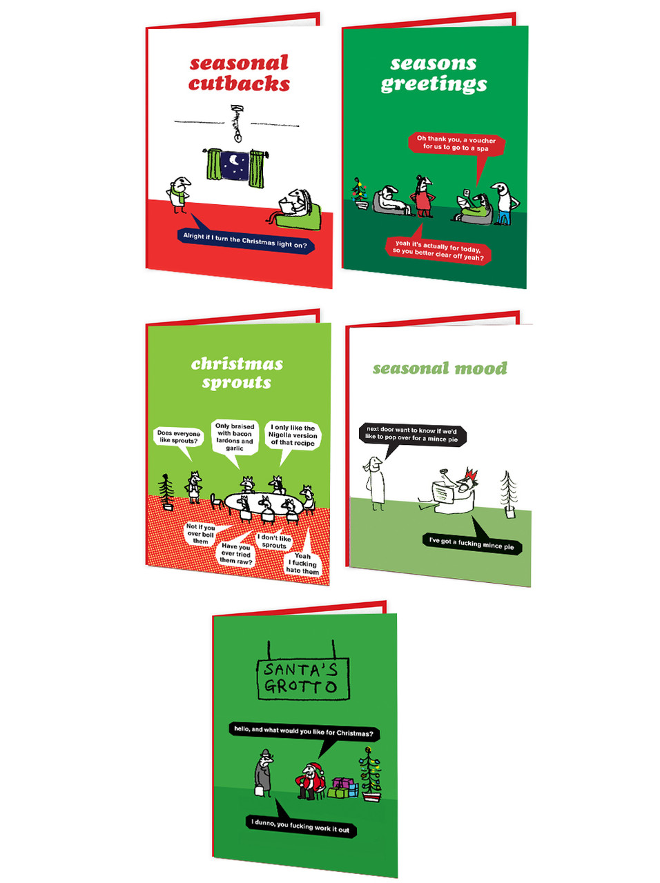 Rude Christmas Card Multipack 'Misfits' - 5 Mixed Designs By Modern ...