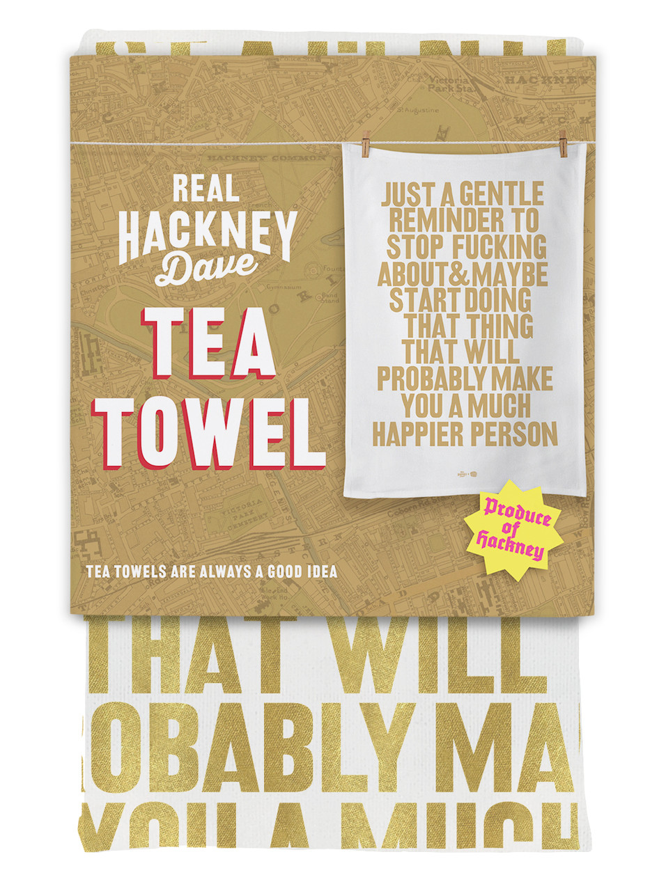 Rude Gift - Gentle Reminder (Gold) Tea Towel By Real Hackney Dave ...