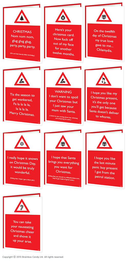 Rude Christmas Card Pack Of 10 Mixed Design Warning Xmas Cards By ...