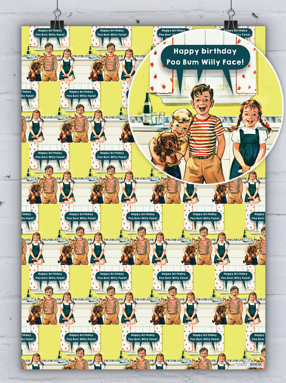 Funny Gift Wrap - Kids Poo Bum Willy Face Wrapping Paper By Brainbox ...