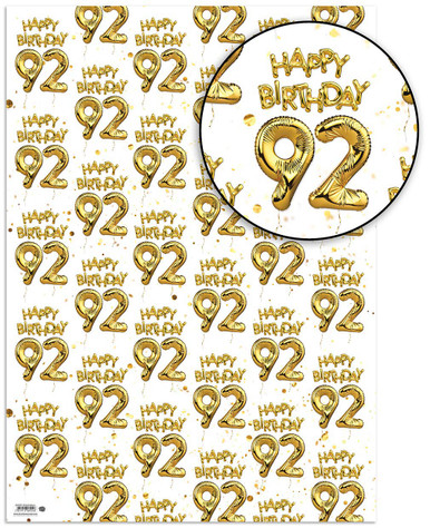 Age Gift Wrap - 92nd Birthday Wrapping Paper White & Gold Foil Effect ...