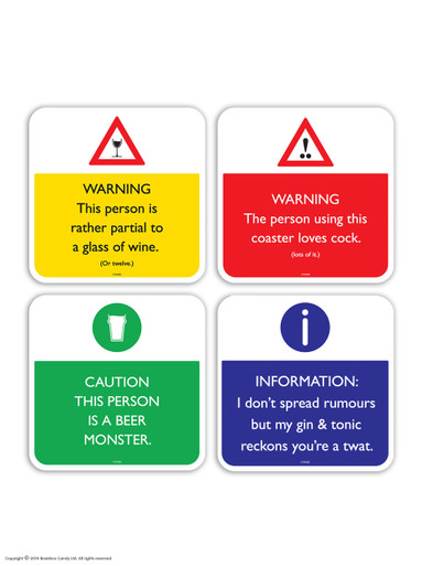 Funny Pack of 4 Rude Warning Coasters (Set 2) By Brainbox Candy ...