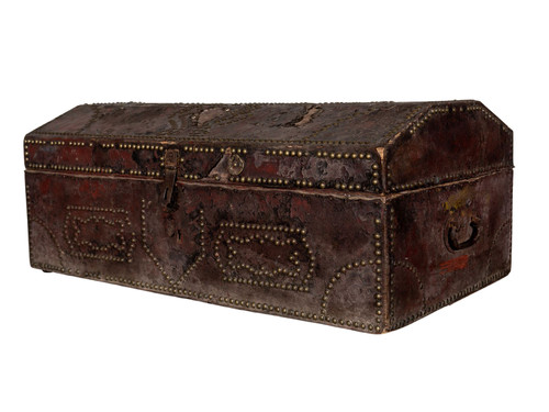 ANTIQUE LEATHER STUDDED CHEST - REVIVAL HOME