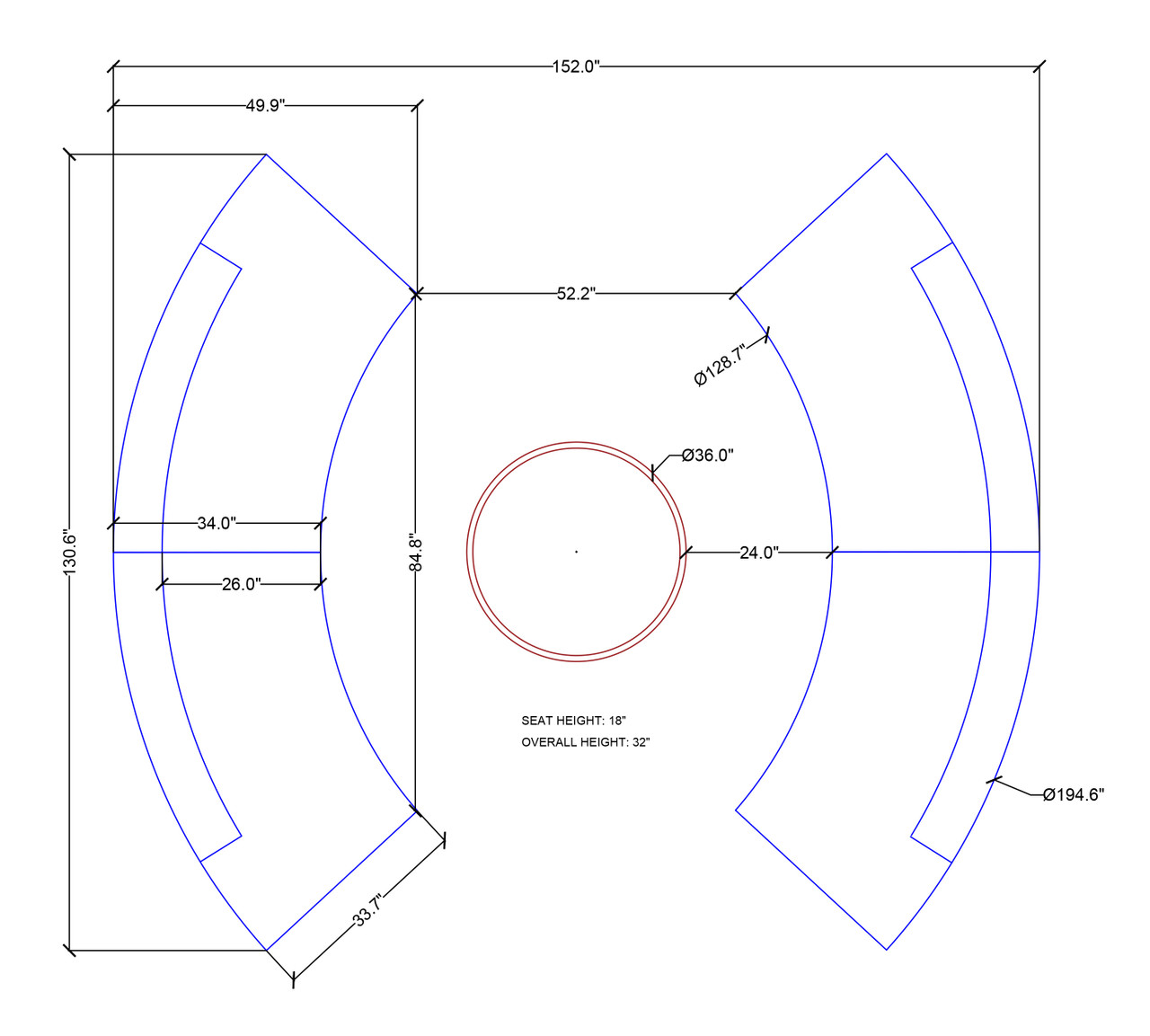 Circular Lounge Seating - Walnut Top Center Table - Sits 12 ...