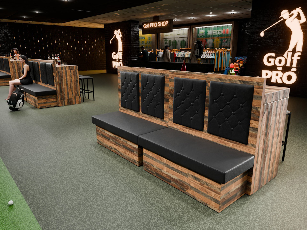 Golf Furniture Package of Maple Restaurant Dual Button-Tufted-Panels ...