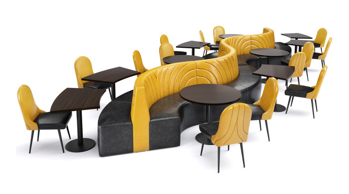 WAVE - 28' Long Restaurant Seating with Tables and Chair - Made in USA ...