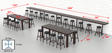 Bar Package - [2] Communal Bar Height Table 96" Long - [4] 24"x96" Bolt ...
