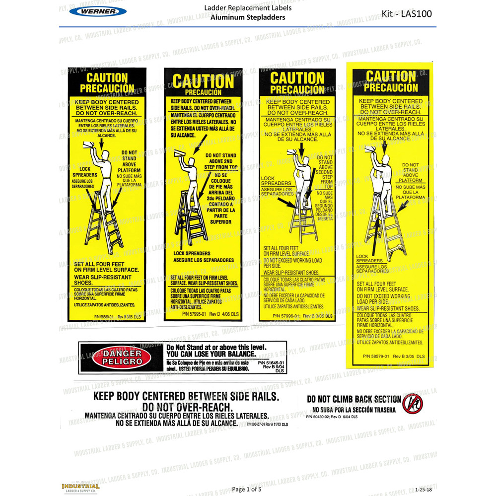 Werner Parts LAS100 Safety Labels Aluminum Step Ladders | ALUM STEP LDR ...