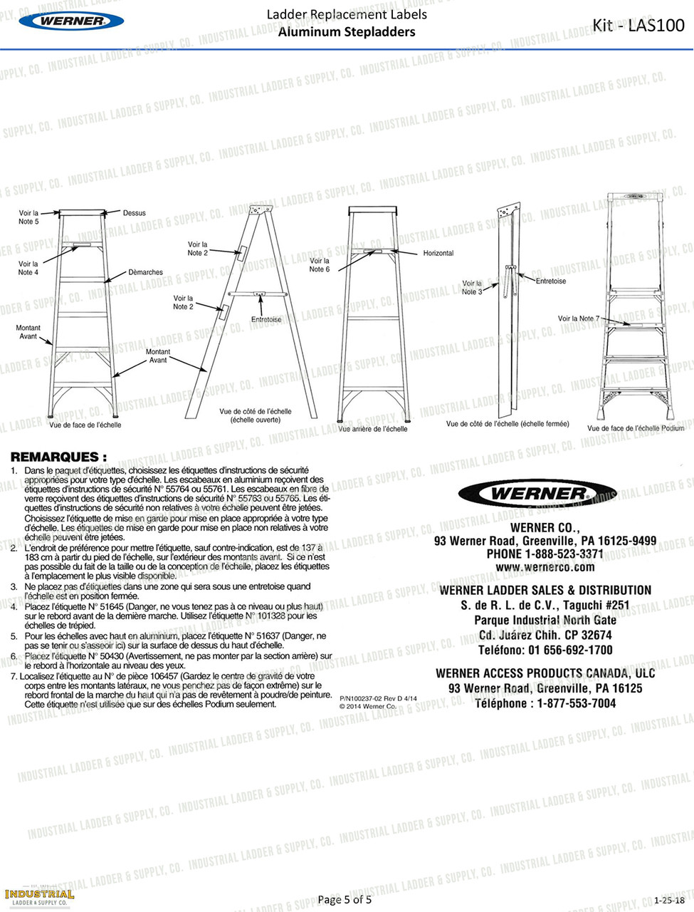 Werner Parts LAS100 Safety Labels Aluminum Step Ladders | ALUM STEP LDR ...