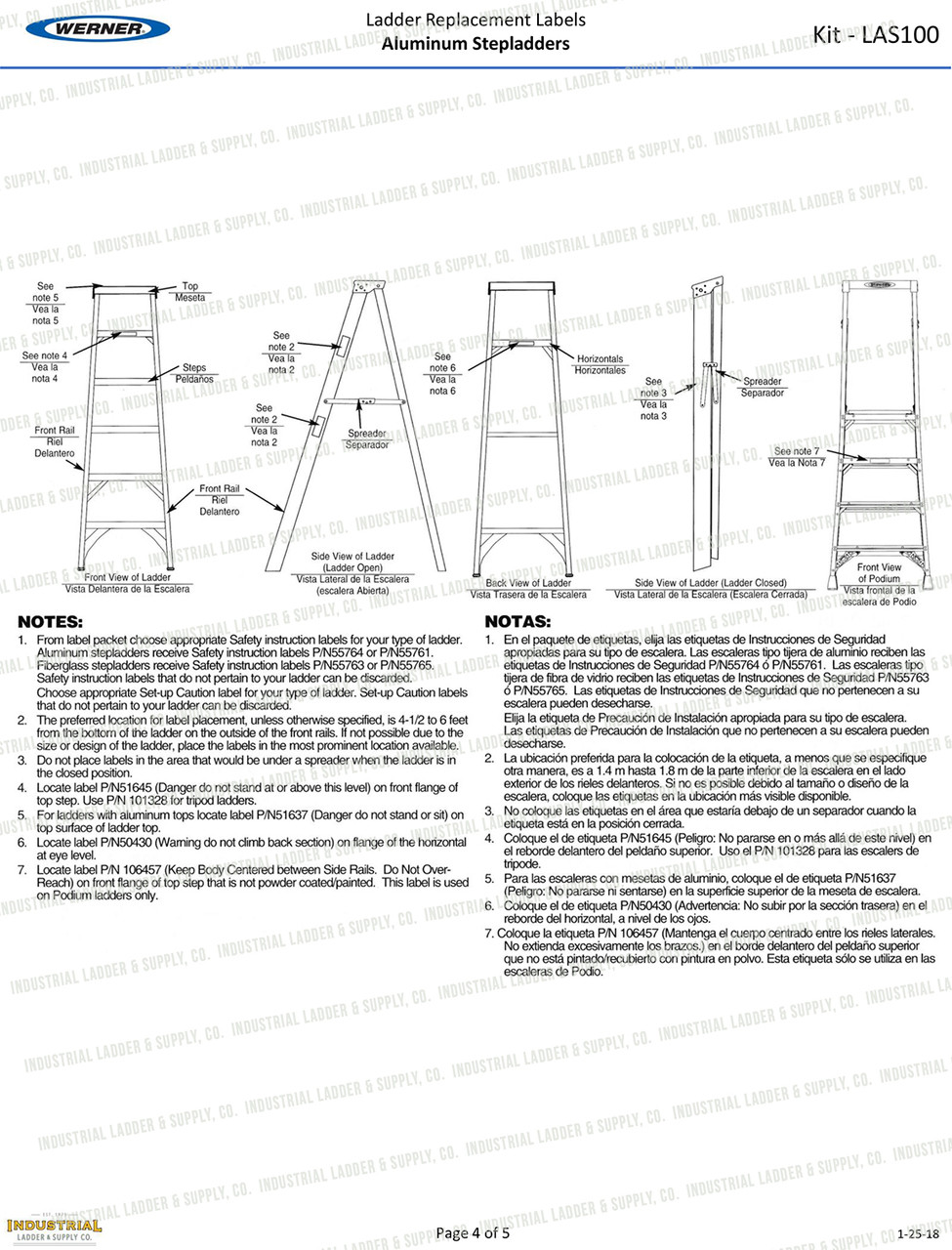 Werner Parts LAS100 Safety Labels Aluminum Step Ladders | ALUM STEP LDR ...