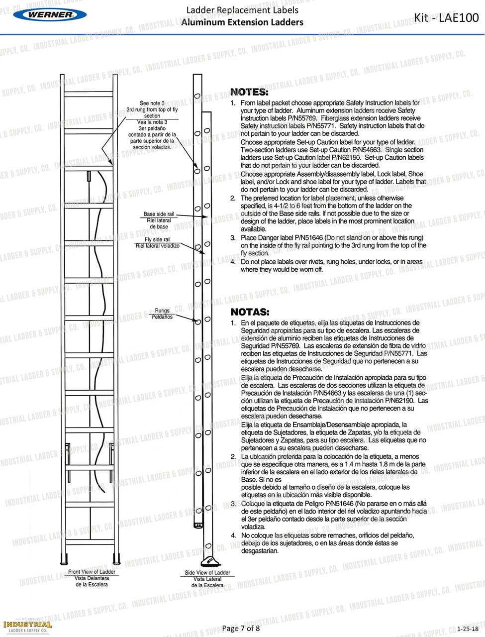 Werner Parts LAE100 Safety Labels - Aluminum Extension Ladders | ALUM ...