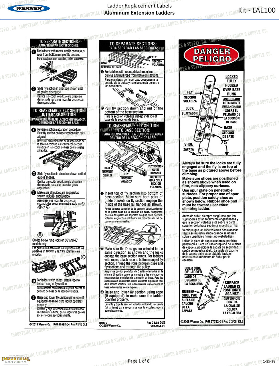 Werner Parts LAE100 Safety Labels - Aluminum Extension Ladders | ALUM ...