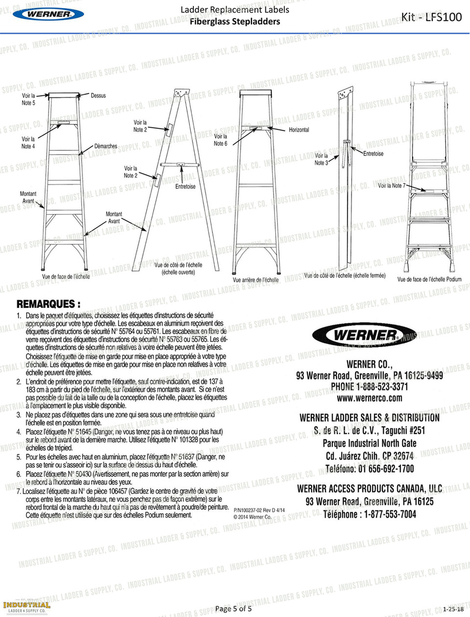 Werner Parts LFS100 Safety Labels Fiberglass Step Ladders | FRP STEP ...