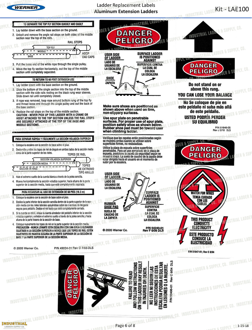 Werner Parts LAE100 Safety Labels - Aluminum Extension Ladders | ALUM ...
