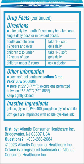 Colace Clear Stool Softener Soft Gels, 50mg - Constipation Relief