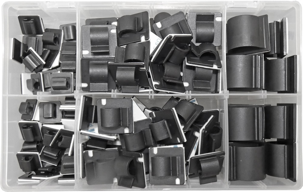Assorted Adhesive Black Nylon Cable Clips (122 Pieces)