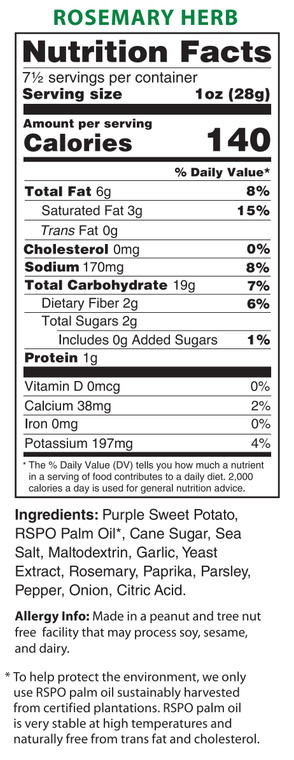 Purple Sweet Potato Chips: Rosemary Herb (7.5 oz) - Wai Lana