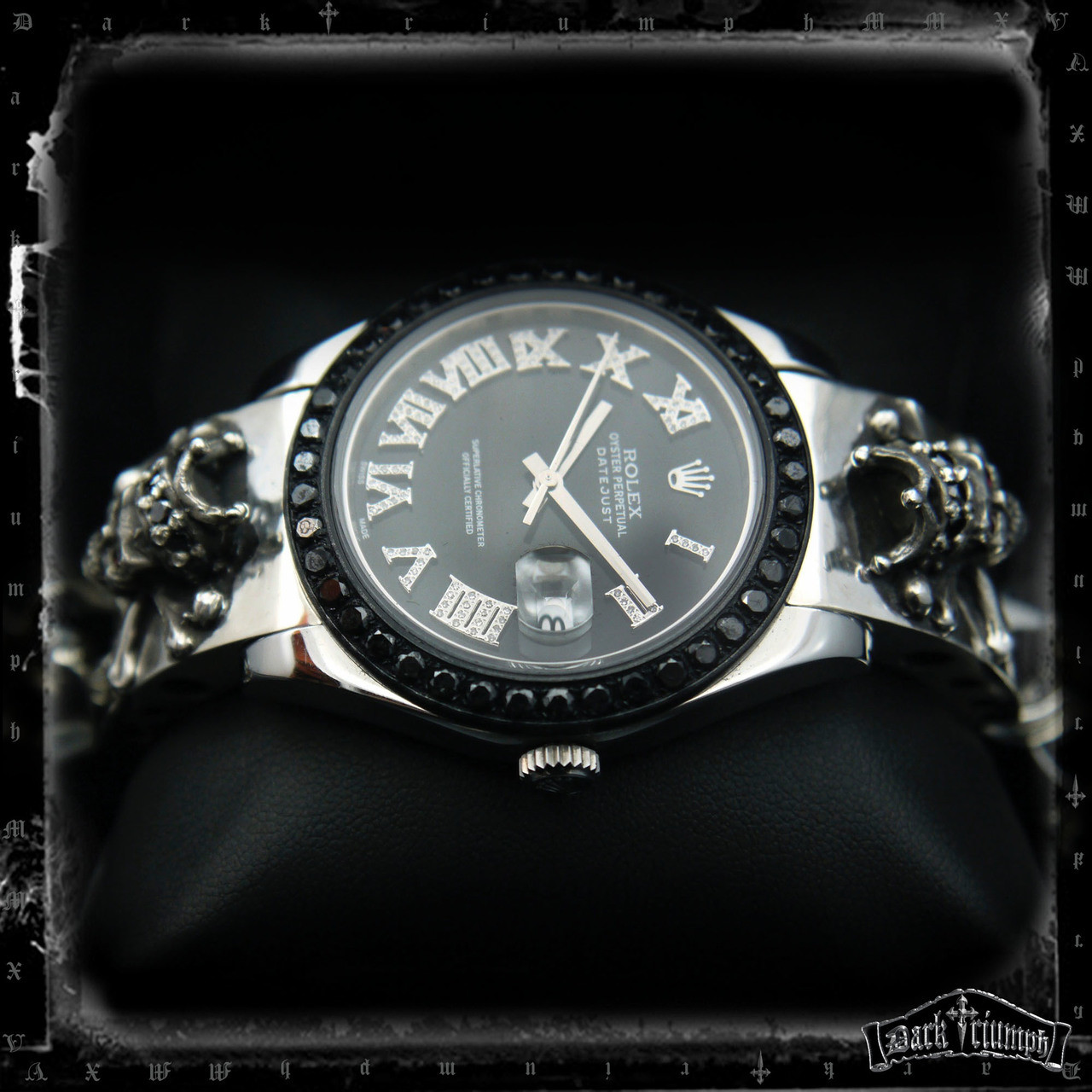 Custom Watch Bracelet for Rolex | Diamond Sterling Silver Skull Bracelet