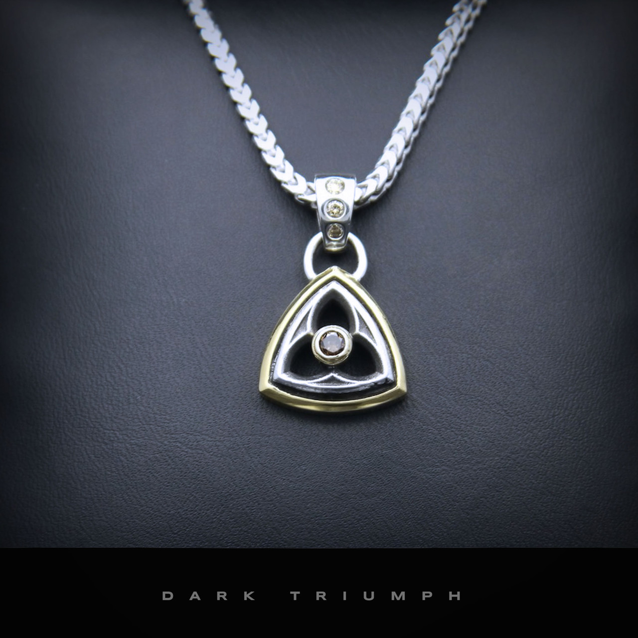Diamond TREFOIL Pendant Necklace in Sterling Silver and Gold