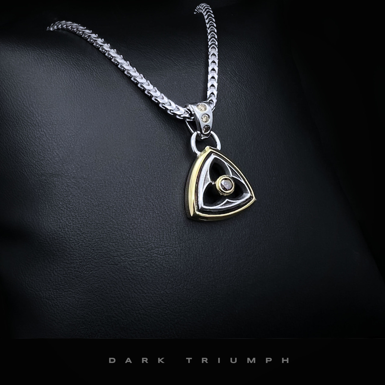 Diamond TREFOIL Pendant Necklace in Sterling Silver and Gold