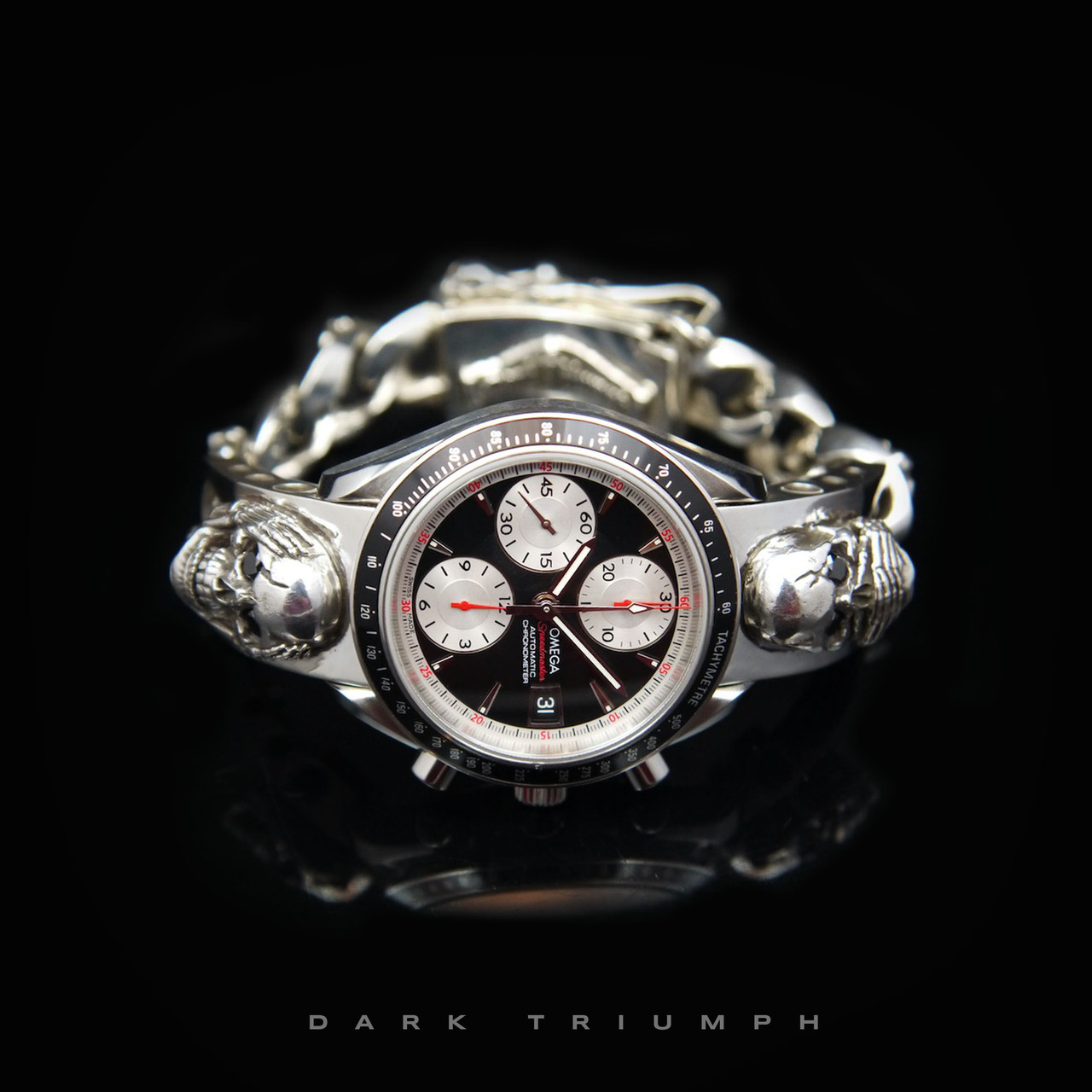 Omega Chronograph Watches | Diamond Sterling Silver Skull Bracelet