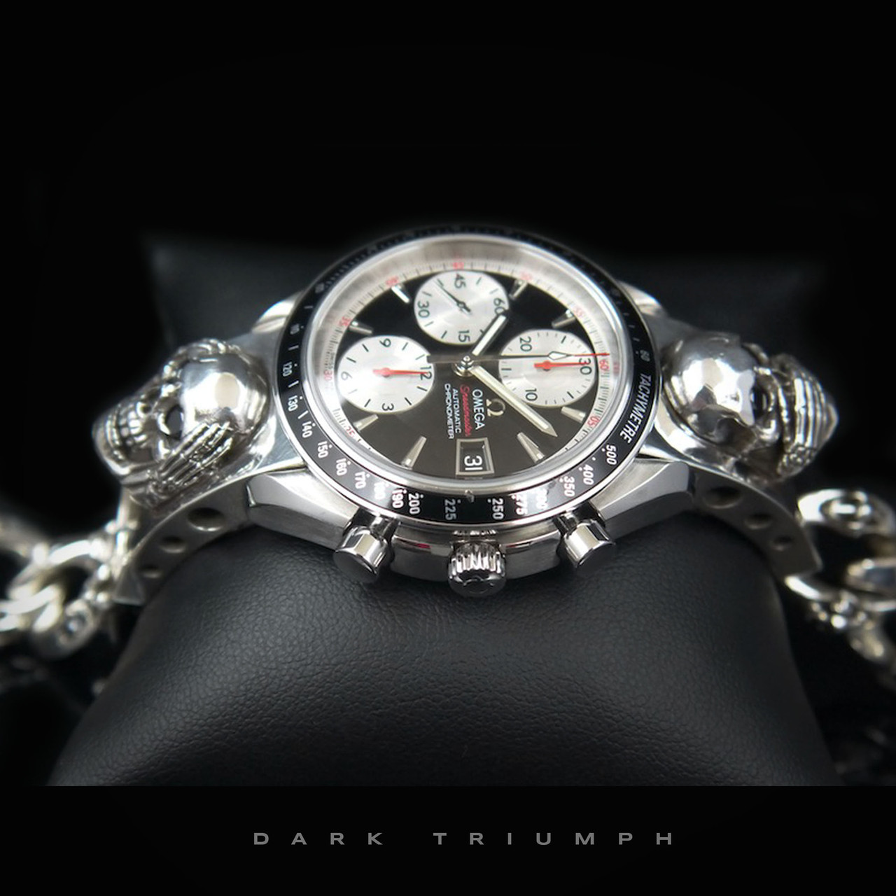 Omega Chronograph Watches | Diamond Sterling Silver Skull Bracelet