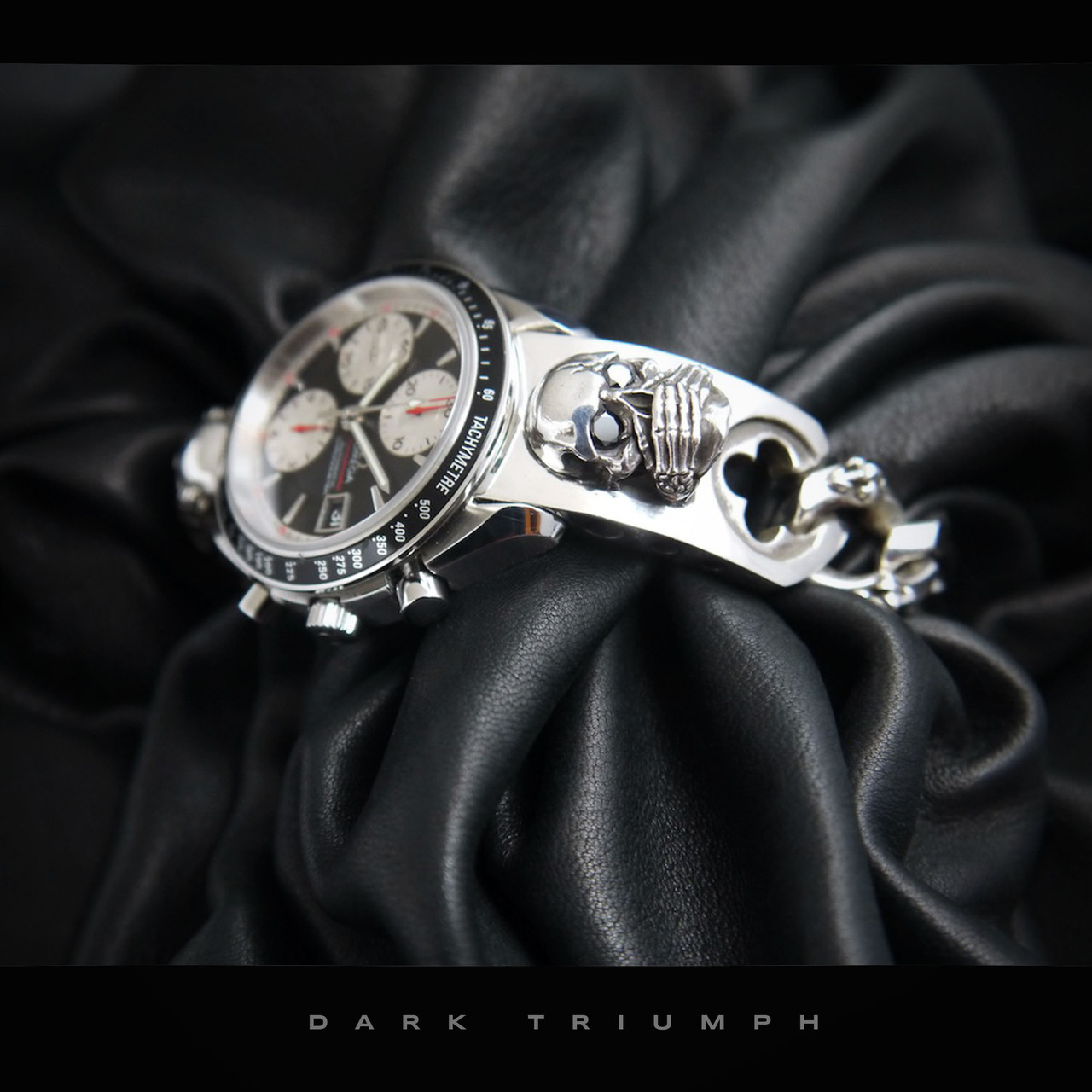 Omega Chronograph Watches | Diamond Sterling Silver Skull Bracelet