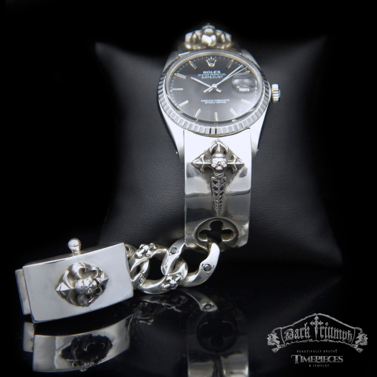 Rolex Watches | Diamond Sterling Silver Skull Bracelet