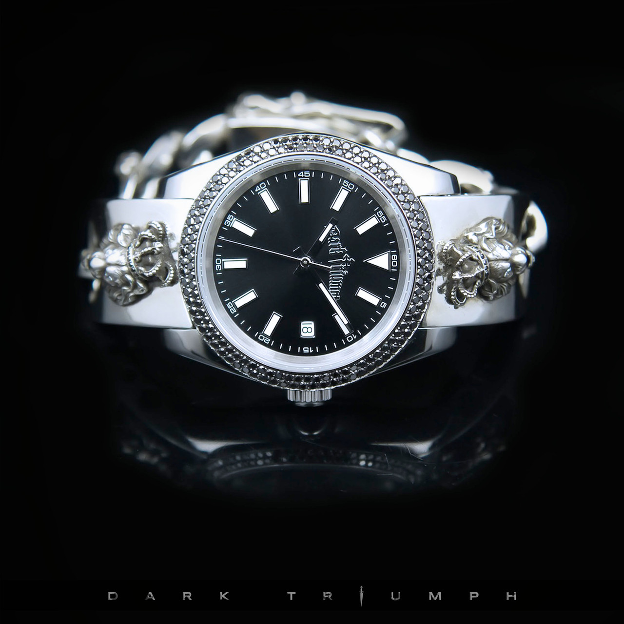 Custom Swiss Luxury Watches | Diamond Lion Sterling Silver Bracelet