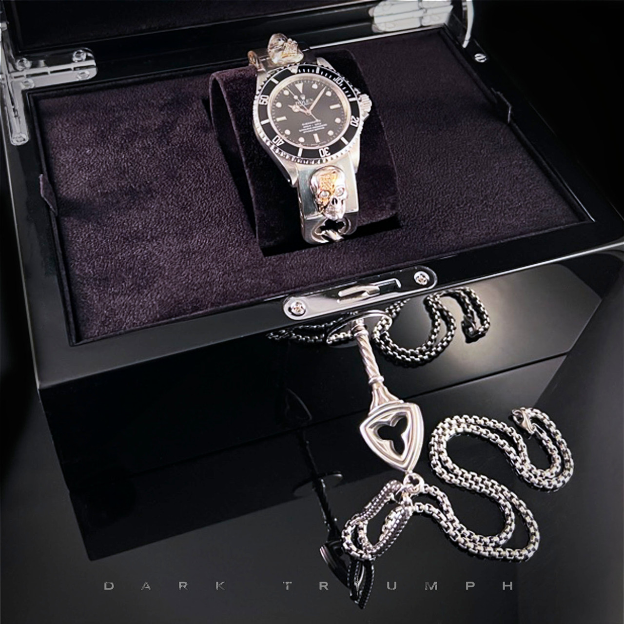 Rolex Watches | Diamond Lightning Bolt Skull Sterling Silver Rose Gold ...