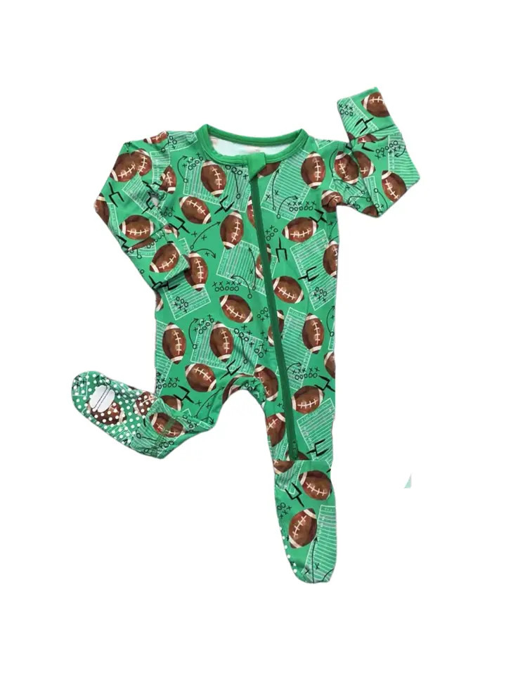 Macaron + Me Football Field Bamboo Footsie Zip Sleeper - SnapdragonsBaby