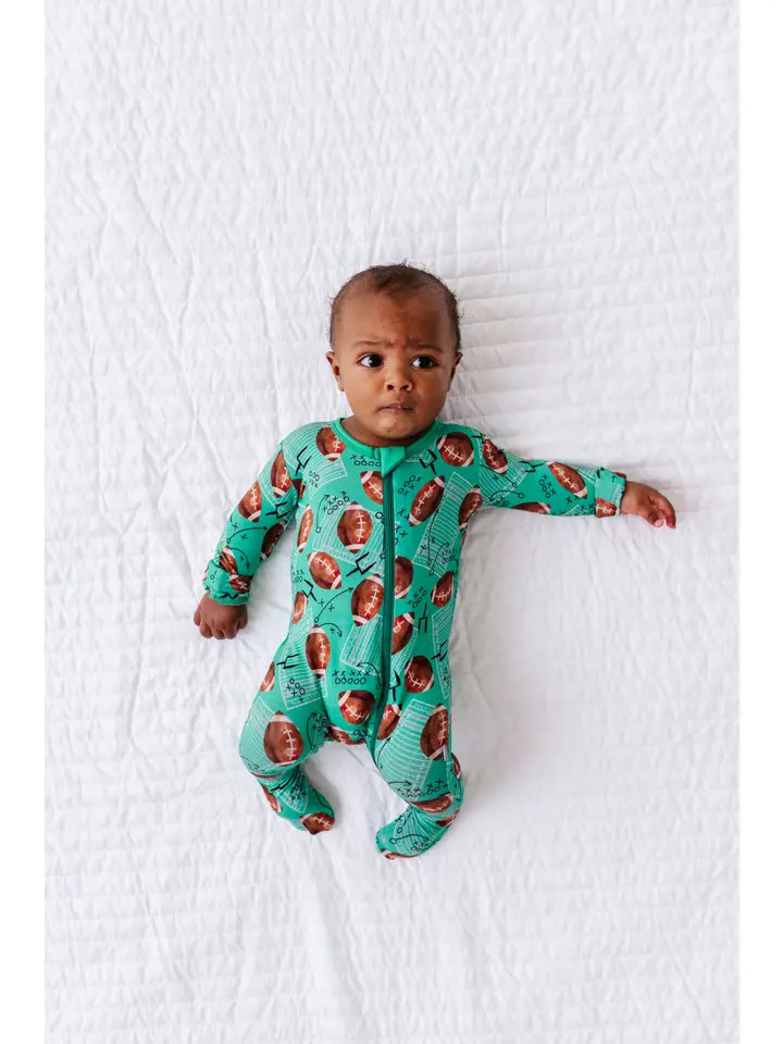Macaron + Me Football Field Bamboo Footsie Zip Sleeper - SnapdragonsBaby