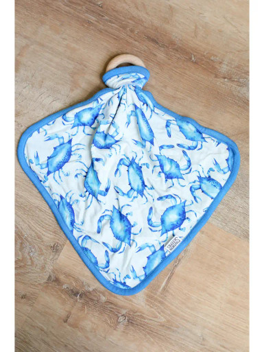 Southern Slumber Blue Crab Bamboo Lovie with Wooden Ring - SnapdragonsBaby