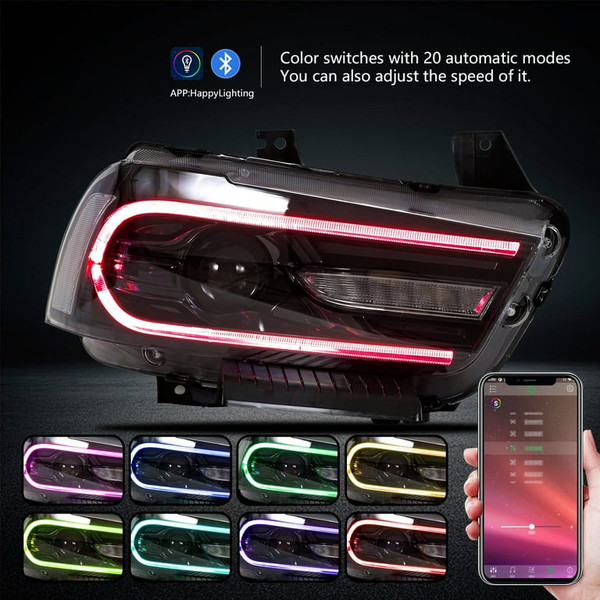 DRL LED Headlights Left Right Side w/ 8 Colors | 2011-2014 Charger ...