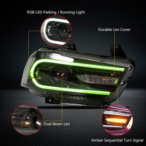 DRL LED Headlights Left Right Side w/ 8 Colors | 2011-2014 Charger ...
