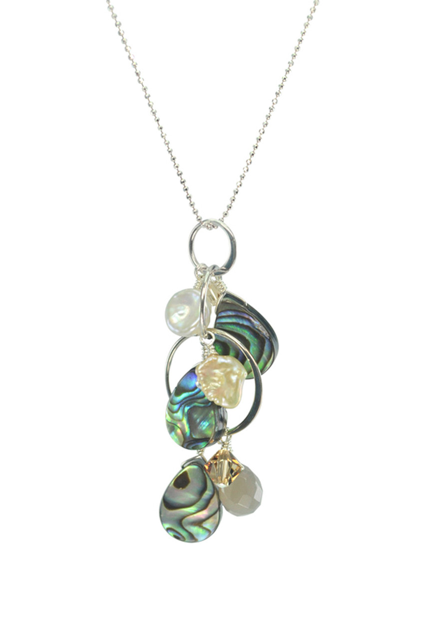 Abalone Shell, Swarovski Crystal & Freshwater Pearl Chesapeake Earrings ...