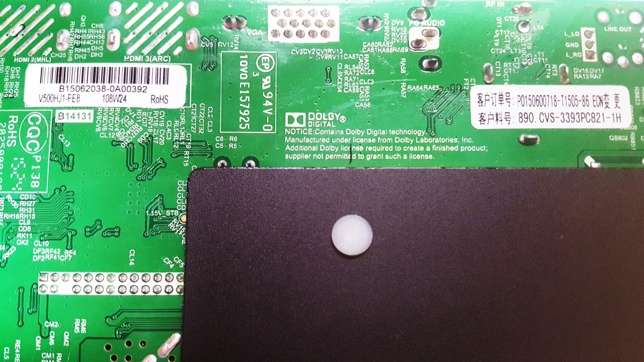 Sigcus SGC50E Main Board TP.MS3393.PC821 / B15062038 - TvPartsGuy.com