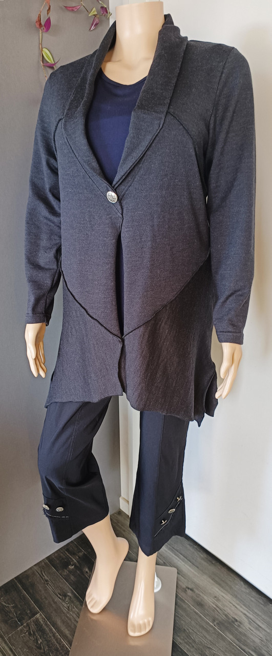 Midnight Merino Cardigan -Cossack collar - Long Island Clothing Limited