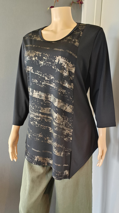 Rolled gold split front tunic/tee 3/4 sleeve - Long Island Clothing Limited