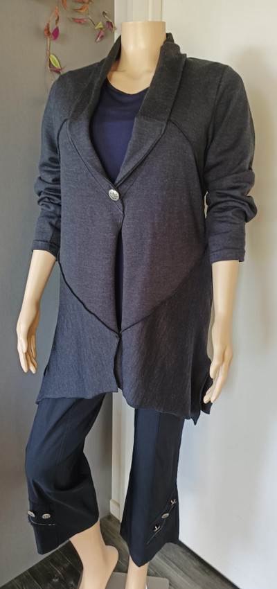 Midnight Merino Cardigan -Cossack collar - Long Island Clothing Limited
