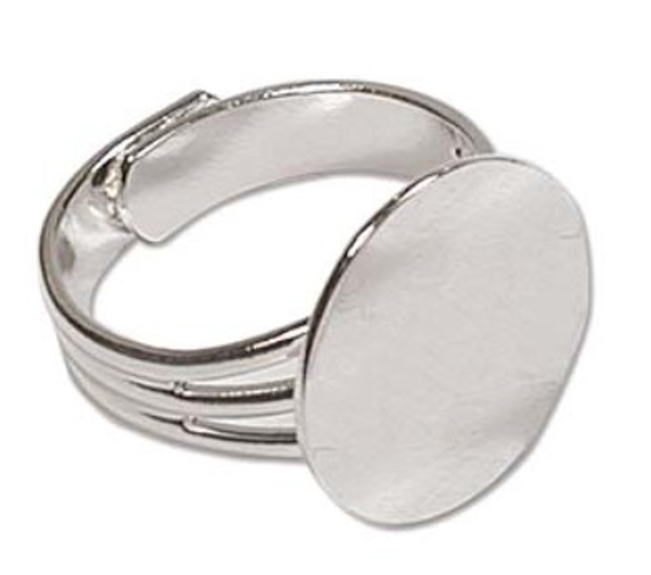 Adjustable Ring Base with Flat Disc, Silver-Plated (Qty: 1) - Jill ...