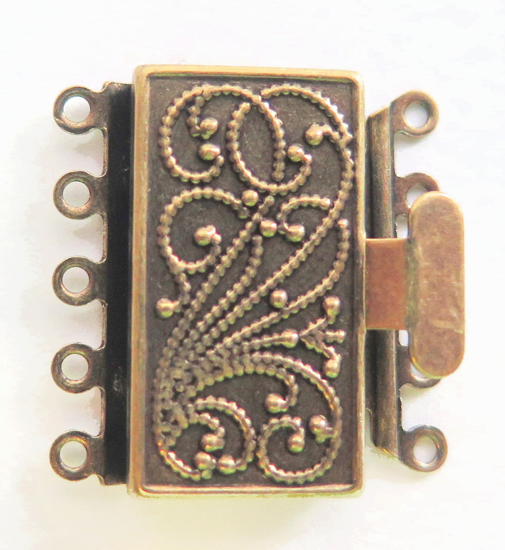 5-Strand Antique Brass Box Clasp (Qty: 1) - Jill Wiseman Designs