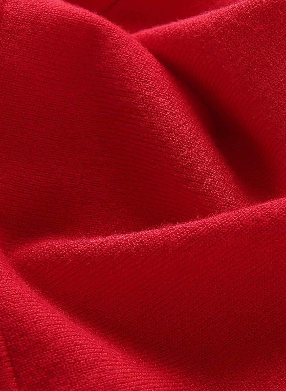 Red Turtle Neck Knit Top and High-Waist Pleated Midi Skirt Set