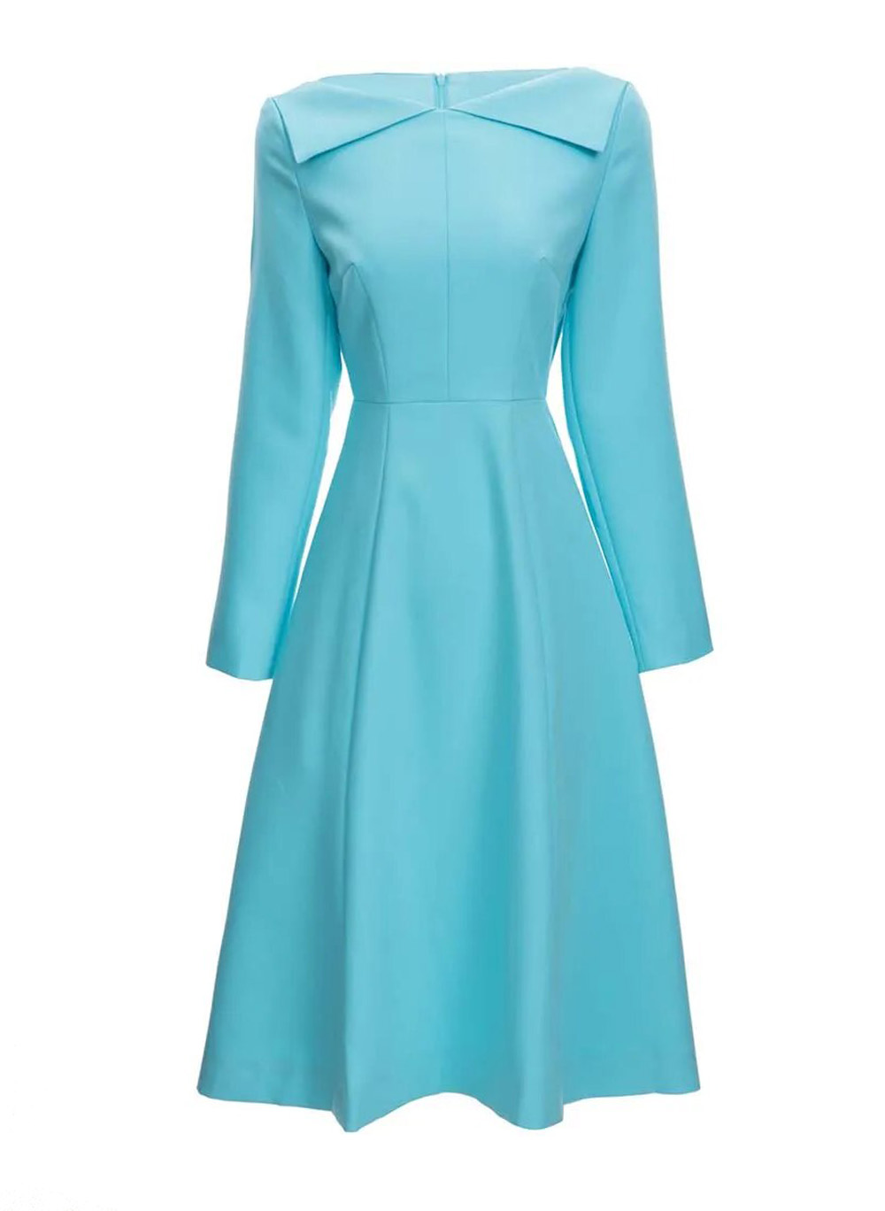 Sky Blue Boat Neck Coat Dress with Fit-and-Flare Silhouette